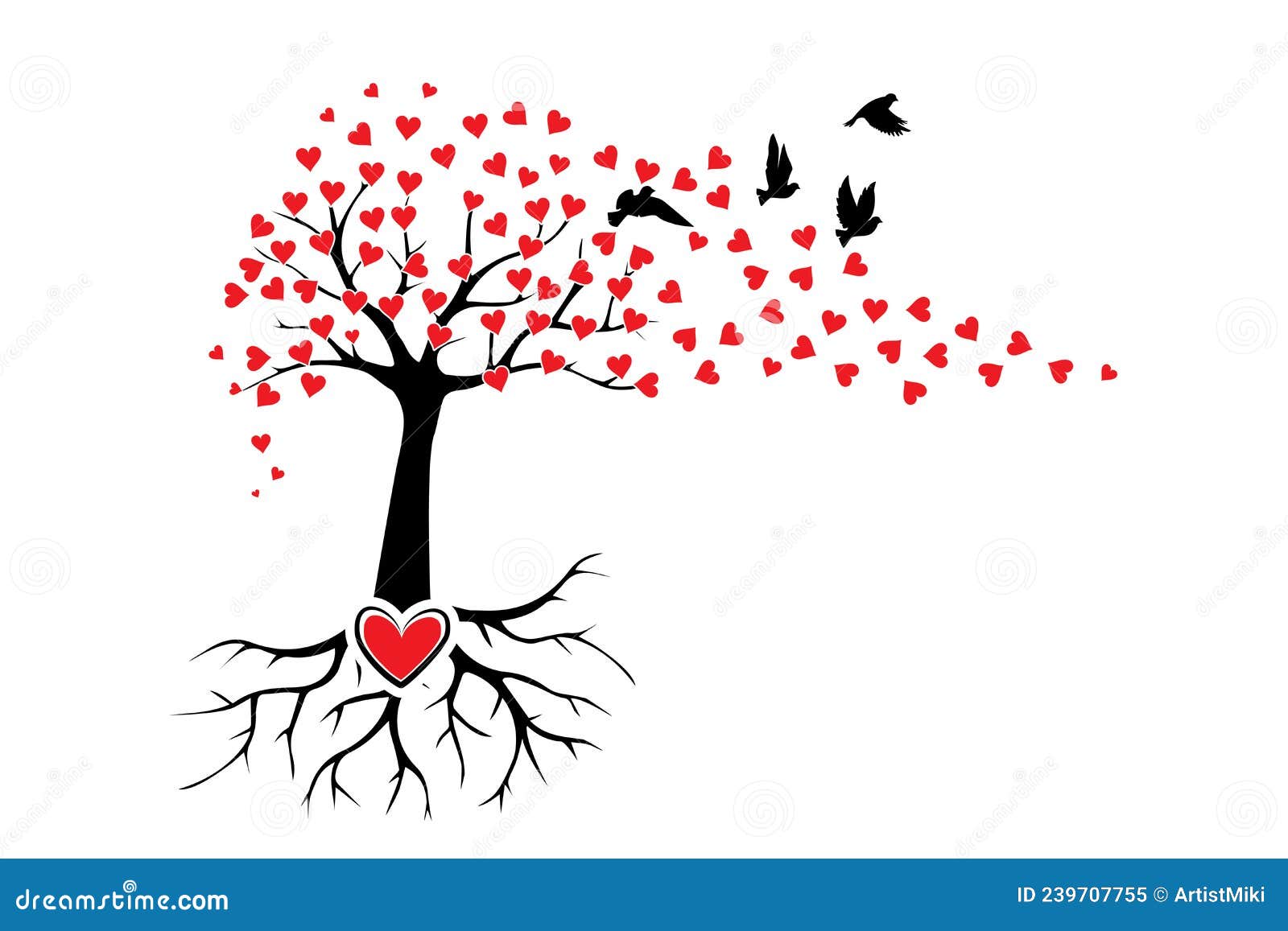 Tree of Love Illustration with Hearts Leaves and Heart Root Stock ...