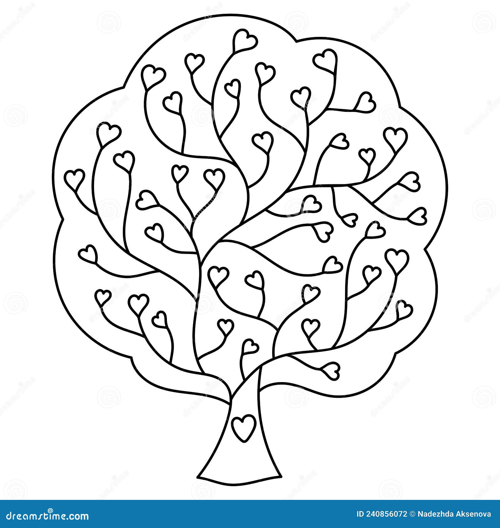 Love Tree Concept. Linear Drawing Tree with Hearts. Greeting Card ...