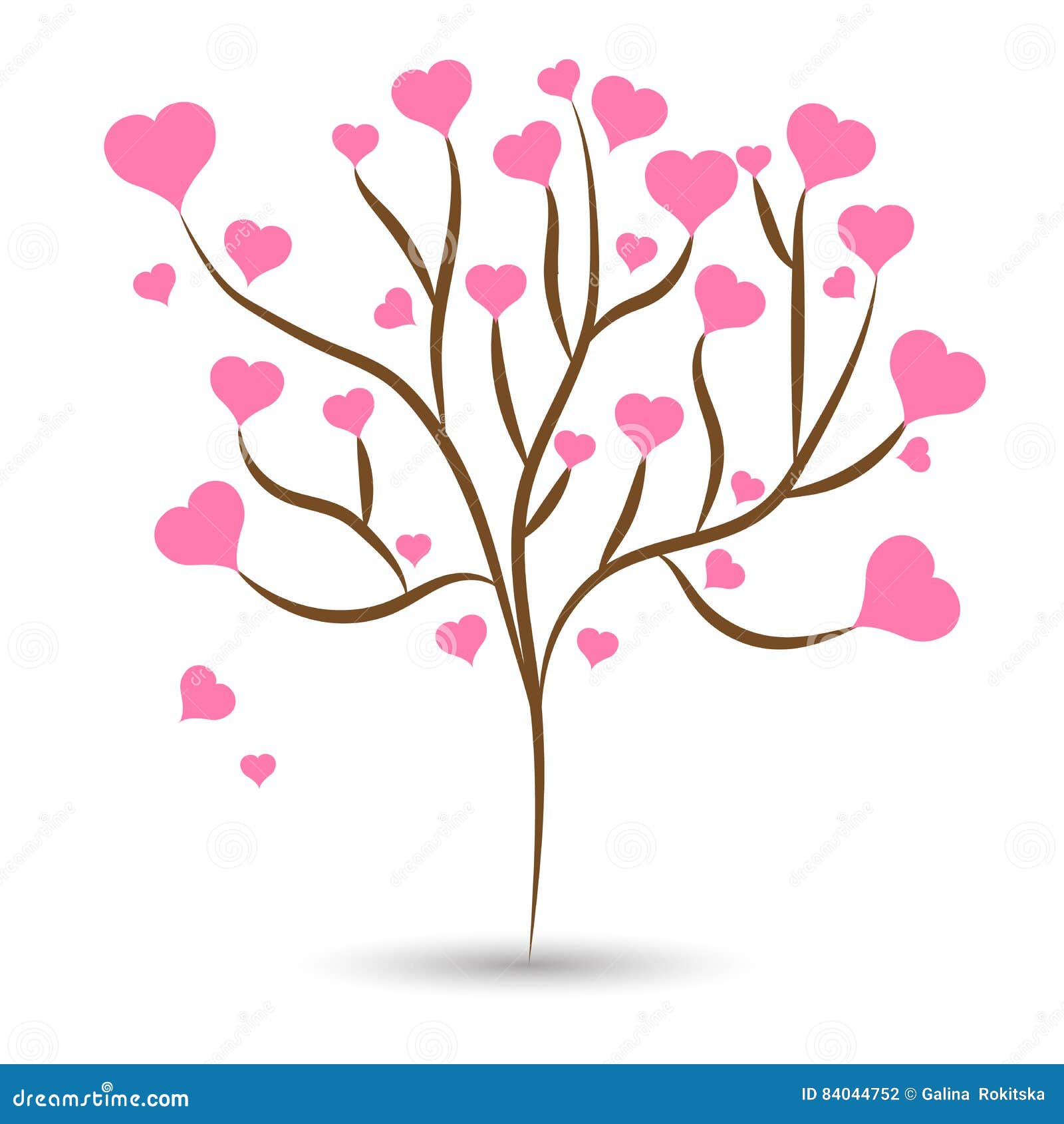 Love Tree with Pink Heart Leaves Different Sizes on White Background ...