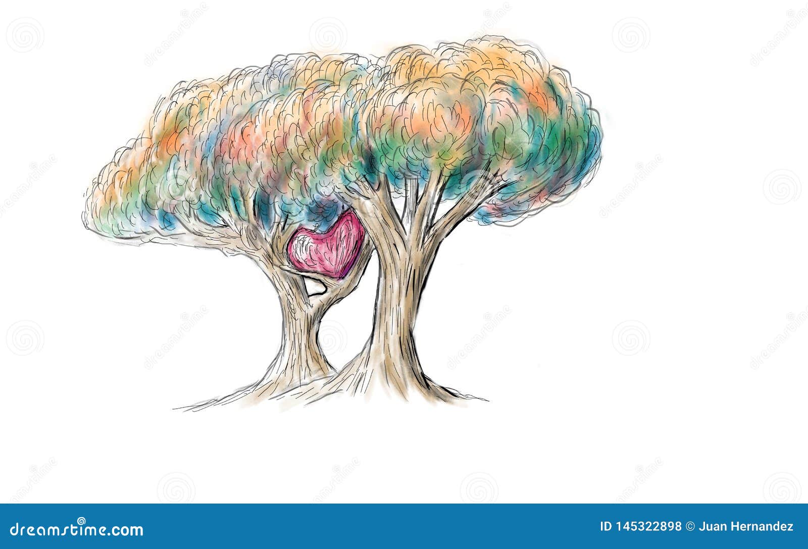2 love trees drawing stock illustration. Illustration of love - 145322898