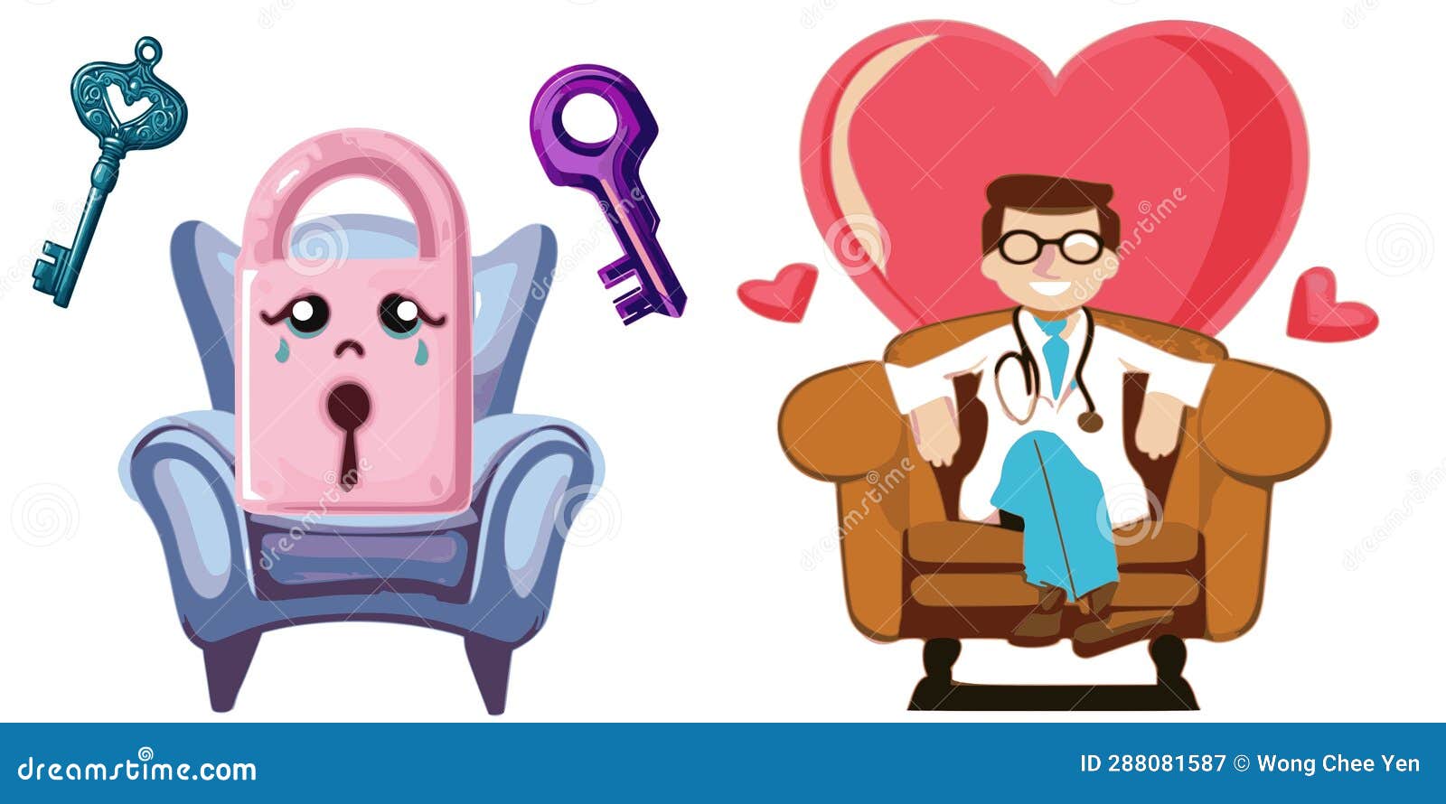 Love Triangle Crying Pink Lock Key Speech Bubble Vector Graphics Stock ...