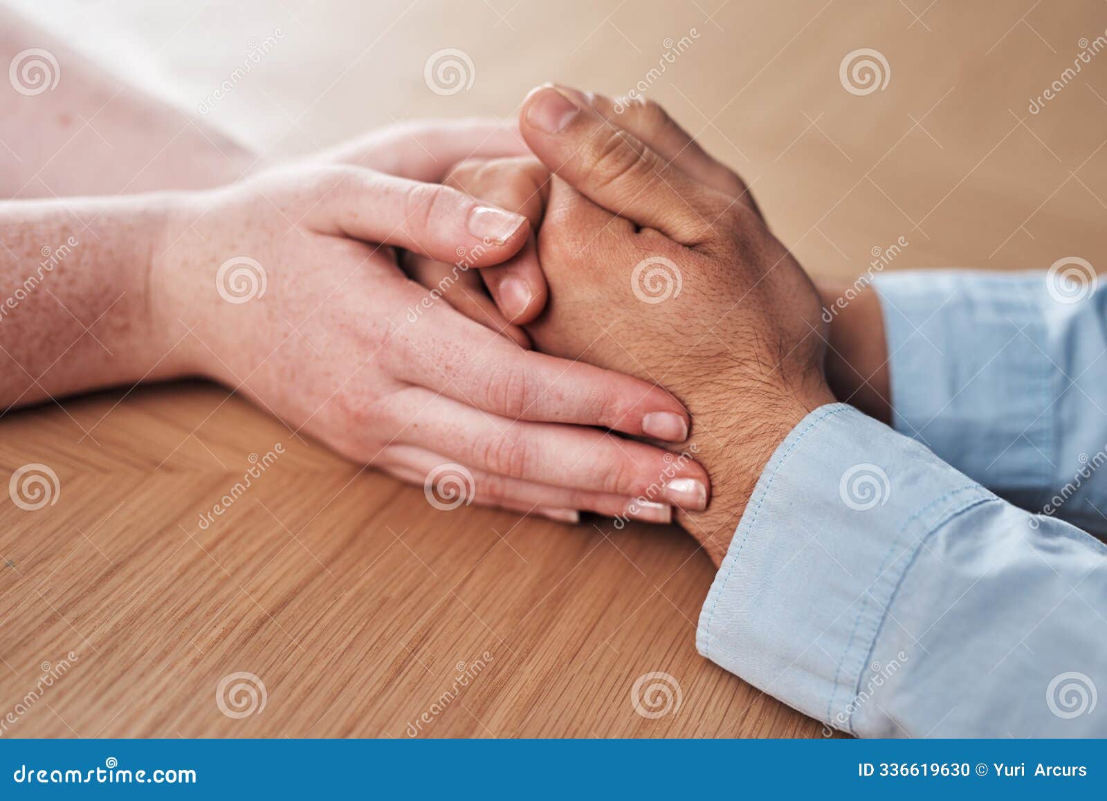 Love, Trust and People Holding Hands on Table for Marriage, Compassion ...