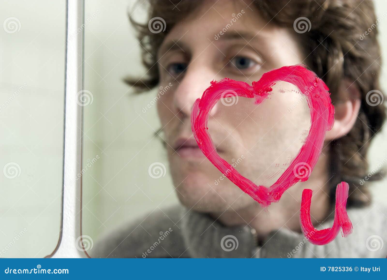 Love U on Mirror with Man in Background Stock Photo - Image of symbol ...