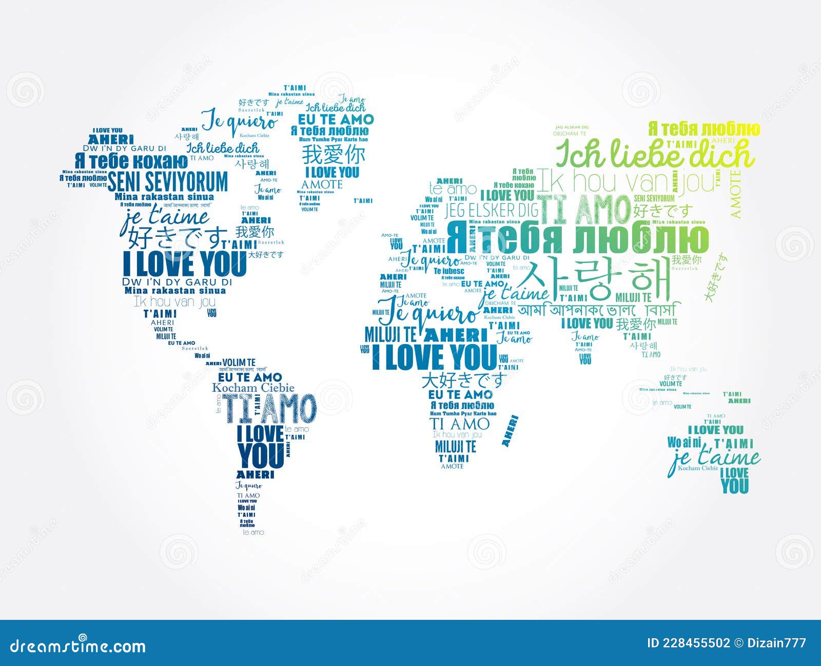 Love Words `I Love You` in Different Languages in Shape of World Map ...