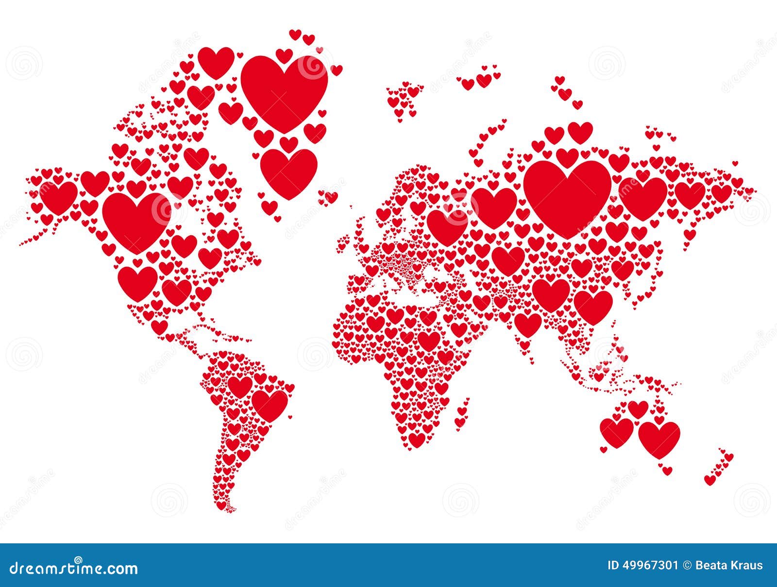 Love, World Map with Red Hearts, Vector Stock Vector - Illustration of ...
