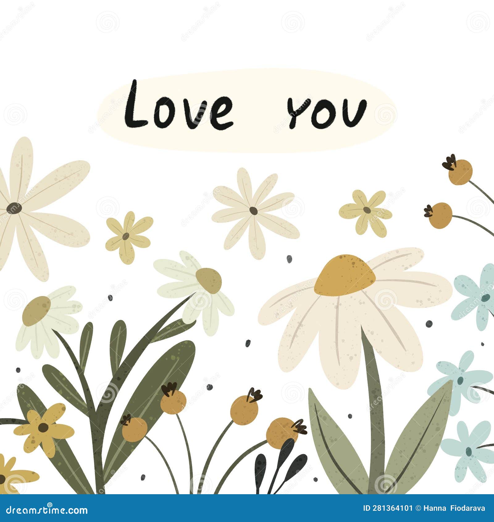 Love You. Cartoon Floral, Hand Drawing Lettering. Colourful ...