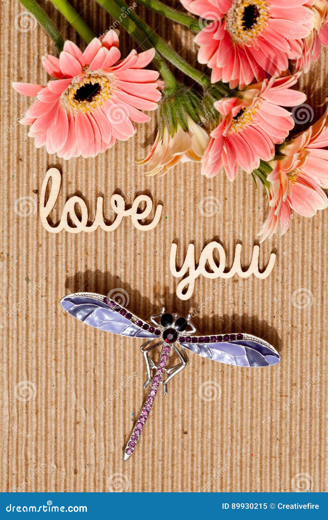 Love You - with Dragonfly stock image. Image of cardboard - 89930215