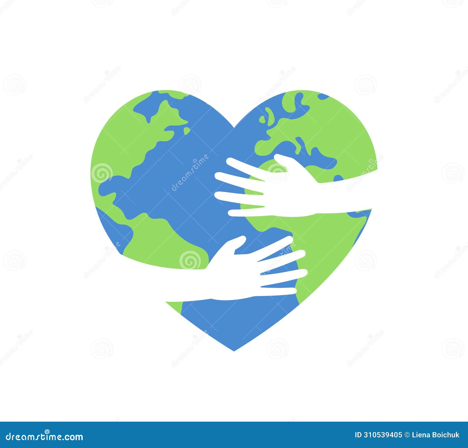 Save The Planet Concept Heart Shaped Earth Symbol With Hugging Hands