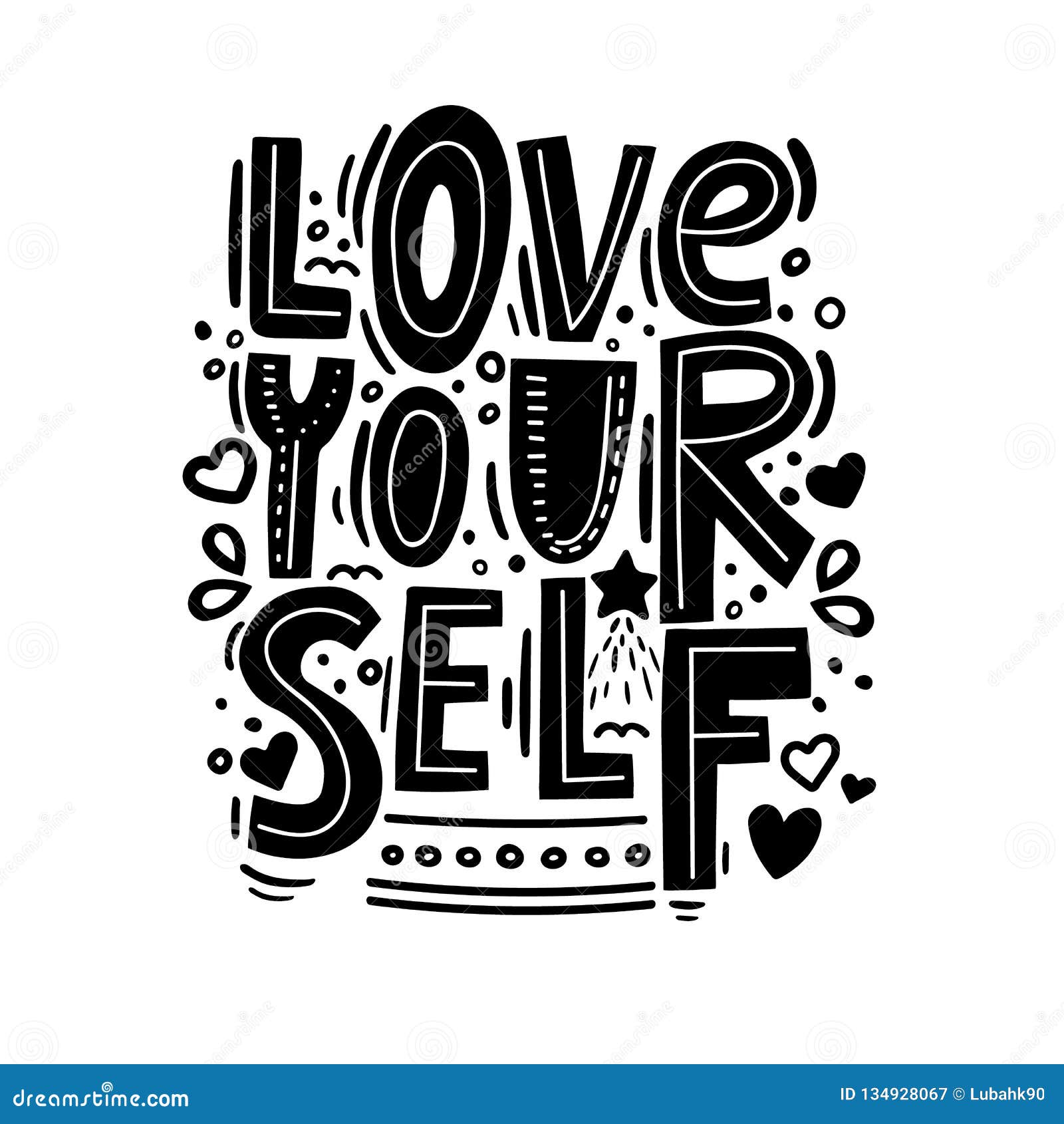 Love Yourself Motivational Quote Modern Brush Pen Lettering Stock