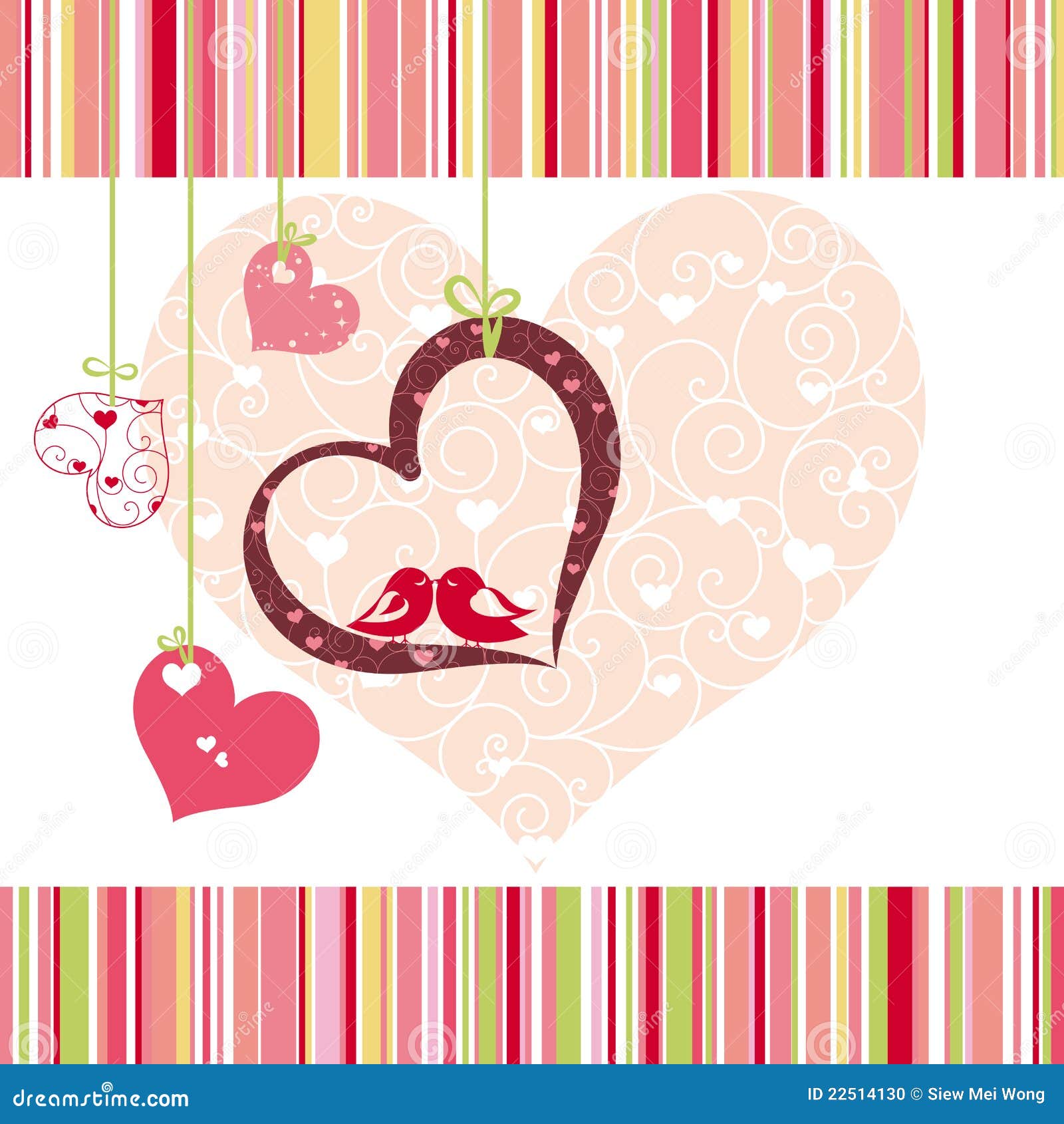 Lovebirds Colorful Heart Shape Card Design Stock Vector - Illustration ...