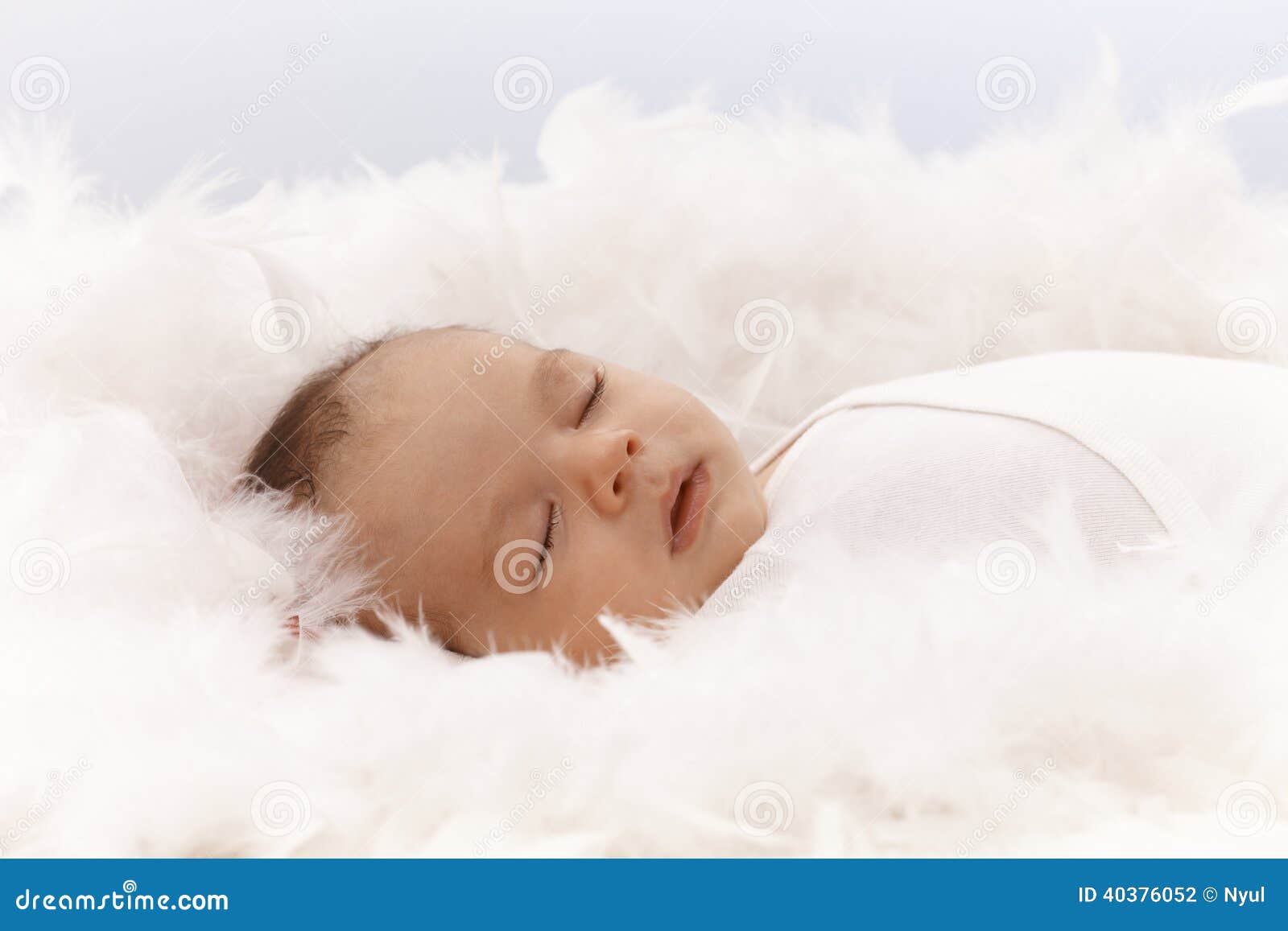 Lovely Baby Sleeping among Feathers Stock Photo - Image of american ...