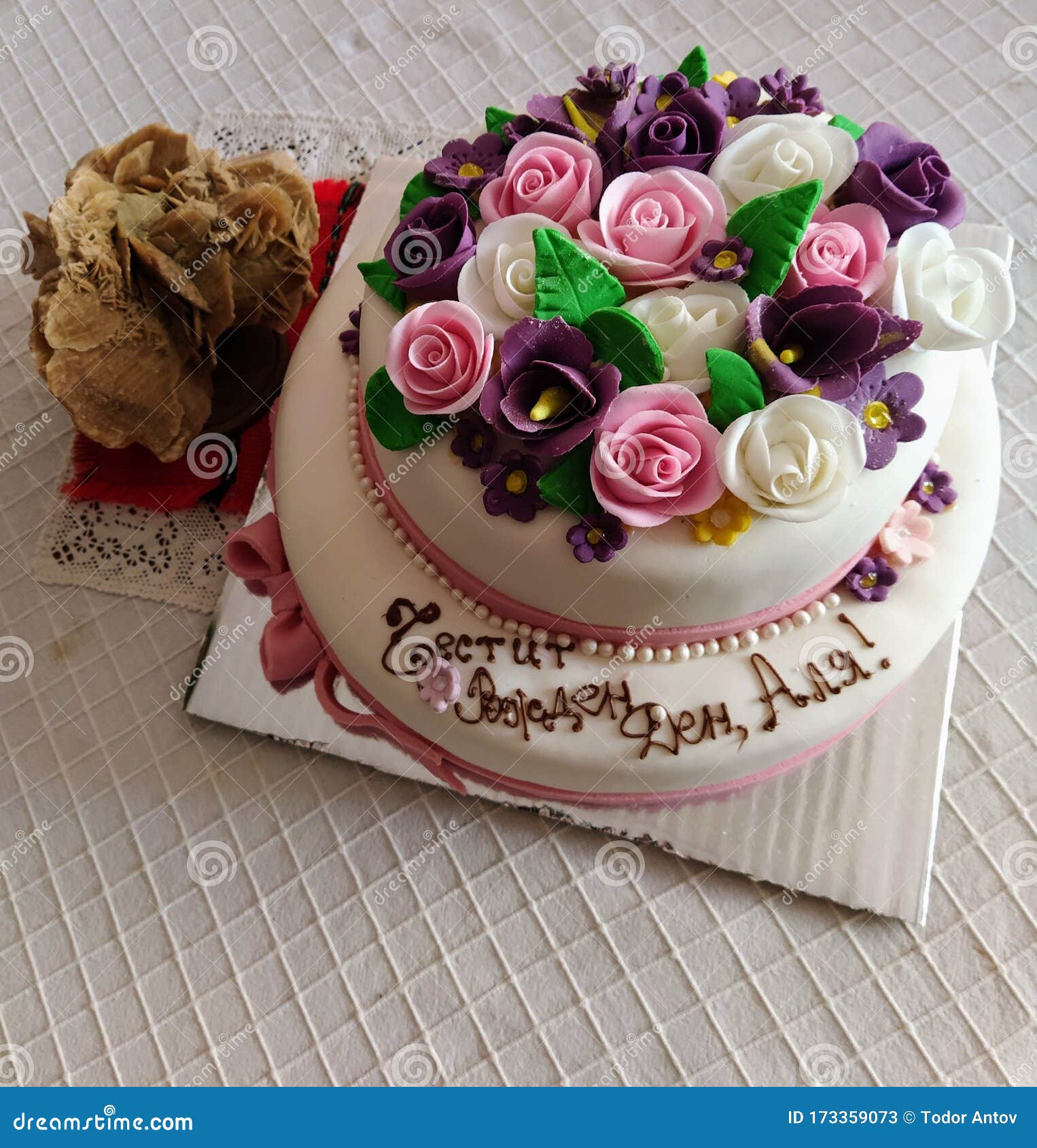 Lovely Birthday Cake, Set with Desert Rose. Stock Image - Image of ...