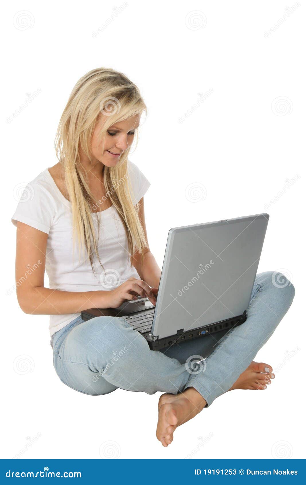 Lovely Blond Woman Using Laptop Stock Image - Image of leisure, arms ...