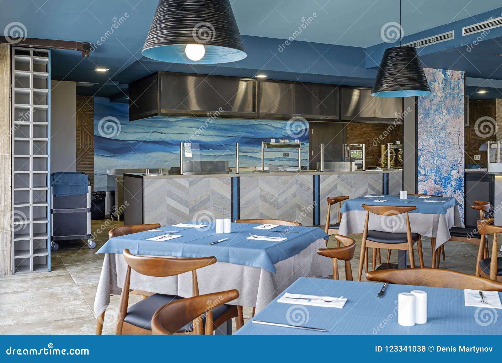 Blue Interior of Restaurant with Sea Theme 2 Stock Photo - Image of ...