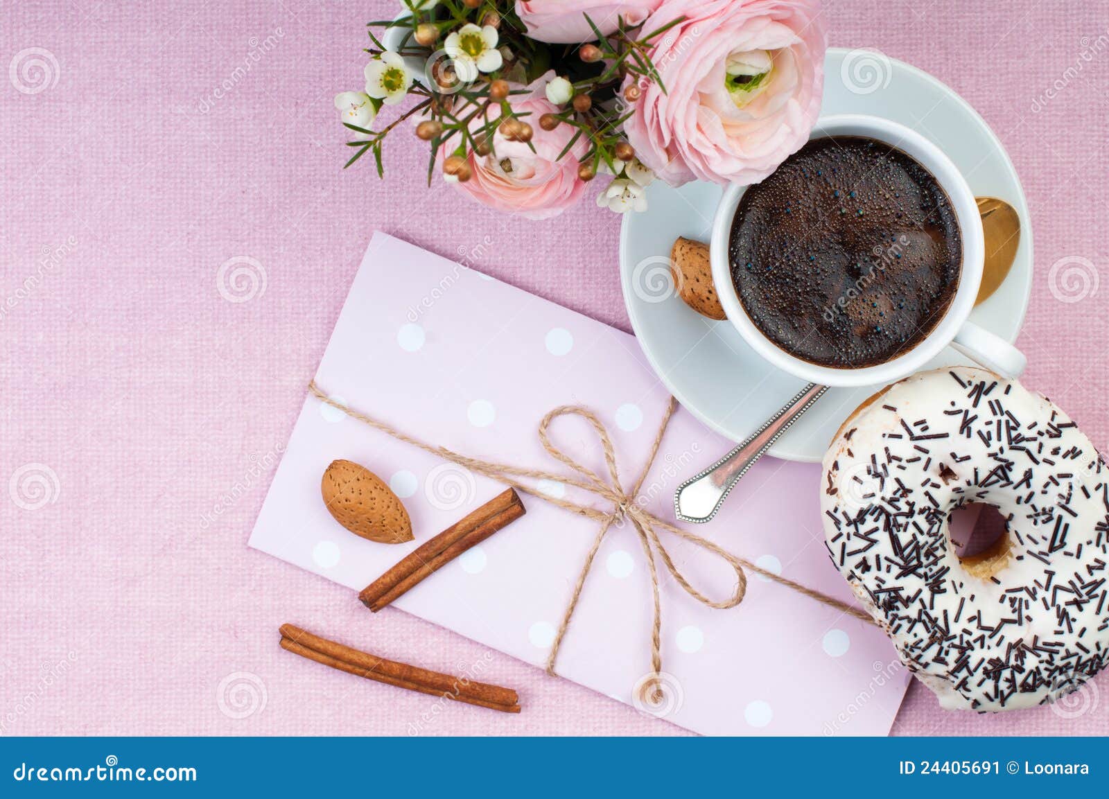Lovely Breakfast in Pink Colors Stock Image - Image of food, envelope ...