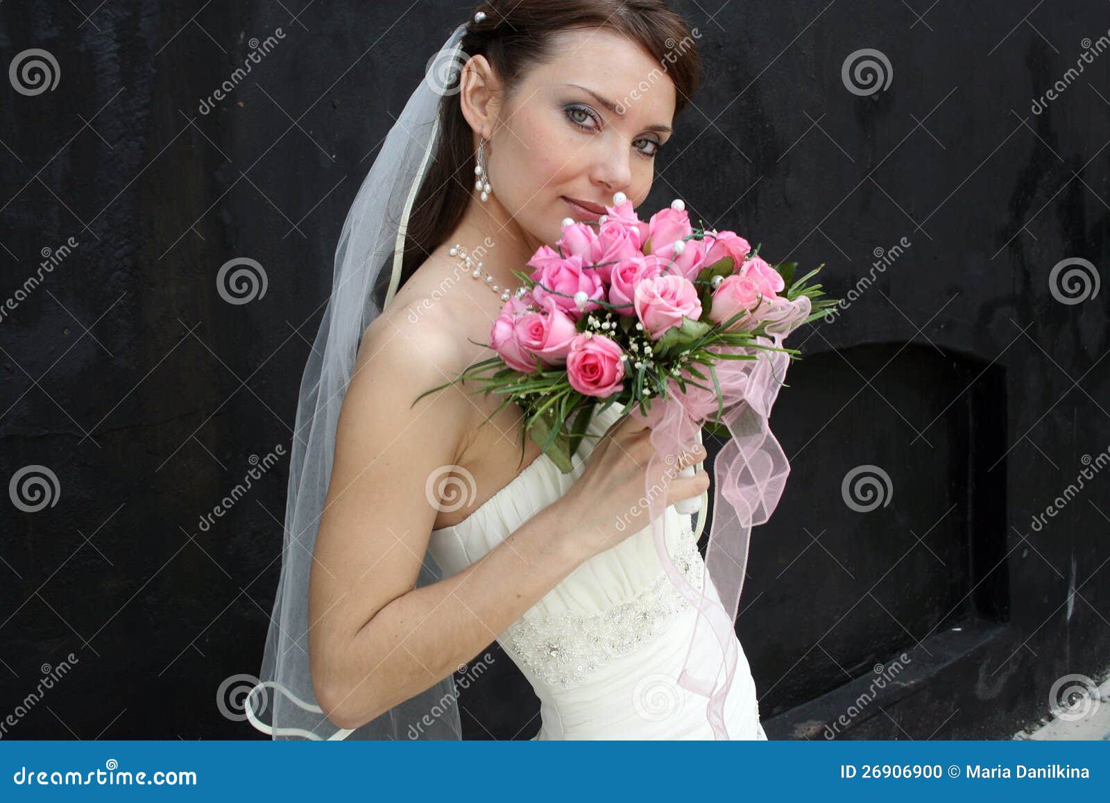A Lovely Bride with Bouquet Stock Photo - Image of holding, eyes: 26906900