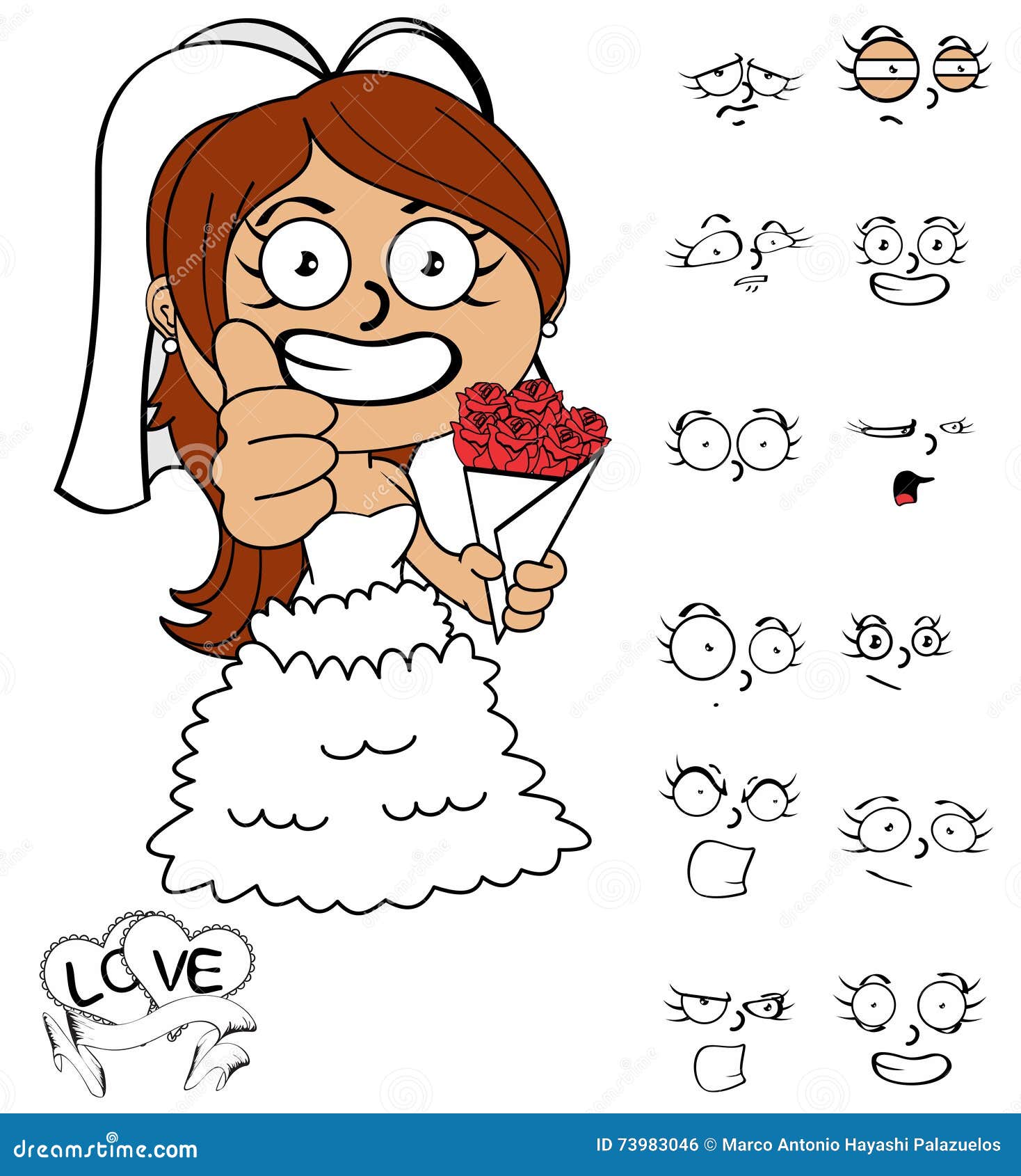 Lovely Bride Cartoon Expressions Set Stock Vector - Illustration of ...