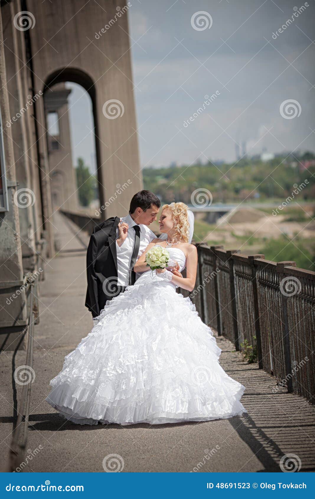 Lovely Bride and Groom on the Bridge Stock Image - Image of marriage ...