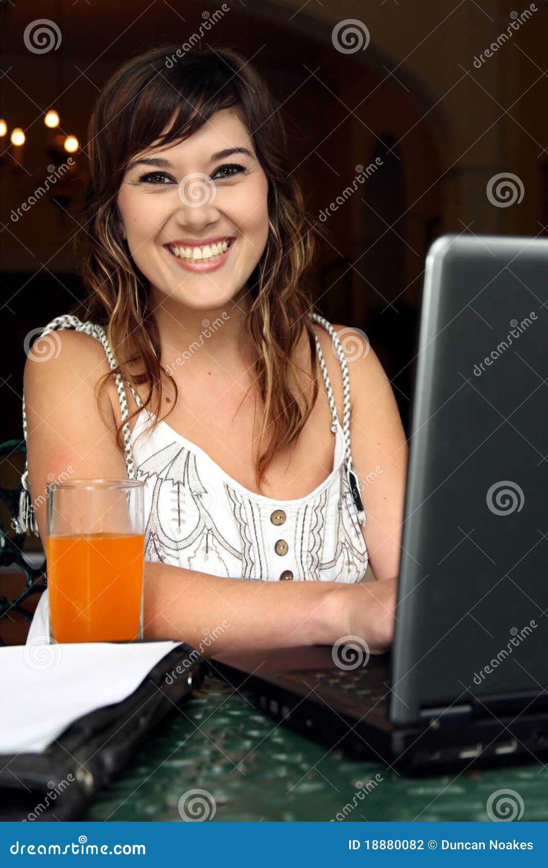 Lovely Brunette Woman at Computer Stock Photo - Image of beautiful ...
