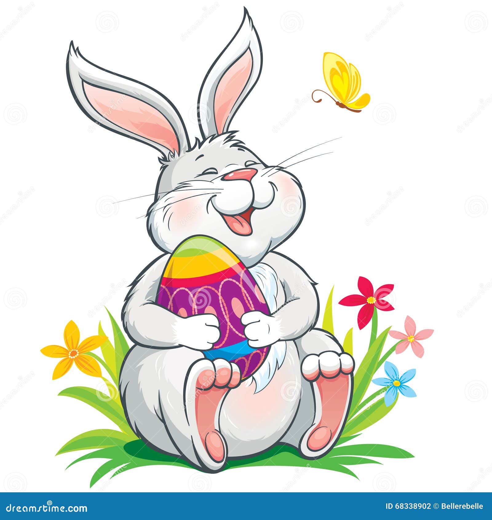 Lovely Bunny Sitting on Grass and Holding Painted Easter Egg Stock ...