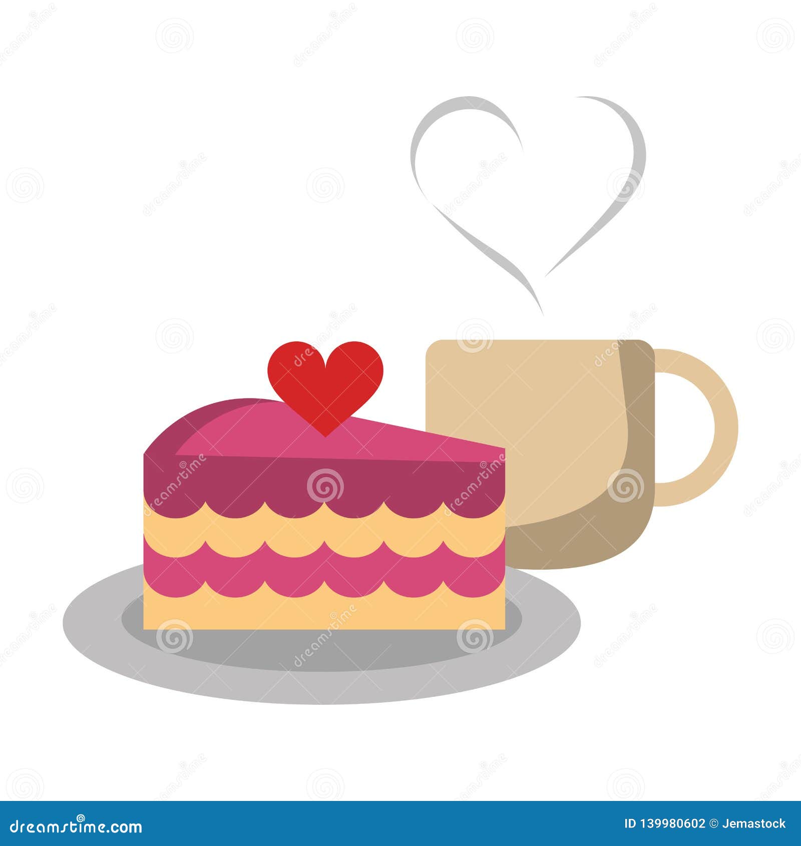 Lovely cake and coffee mug stock vector. Illustration of vector - 139980602
