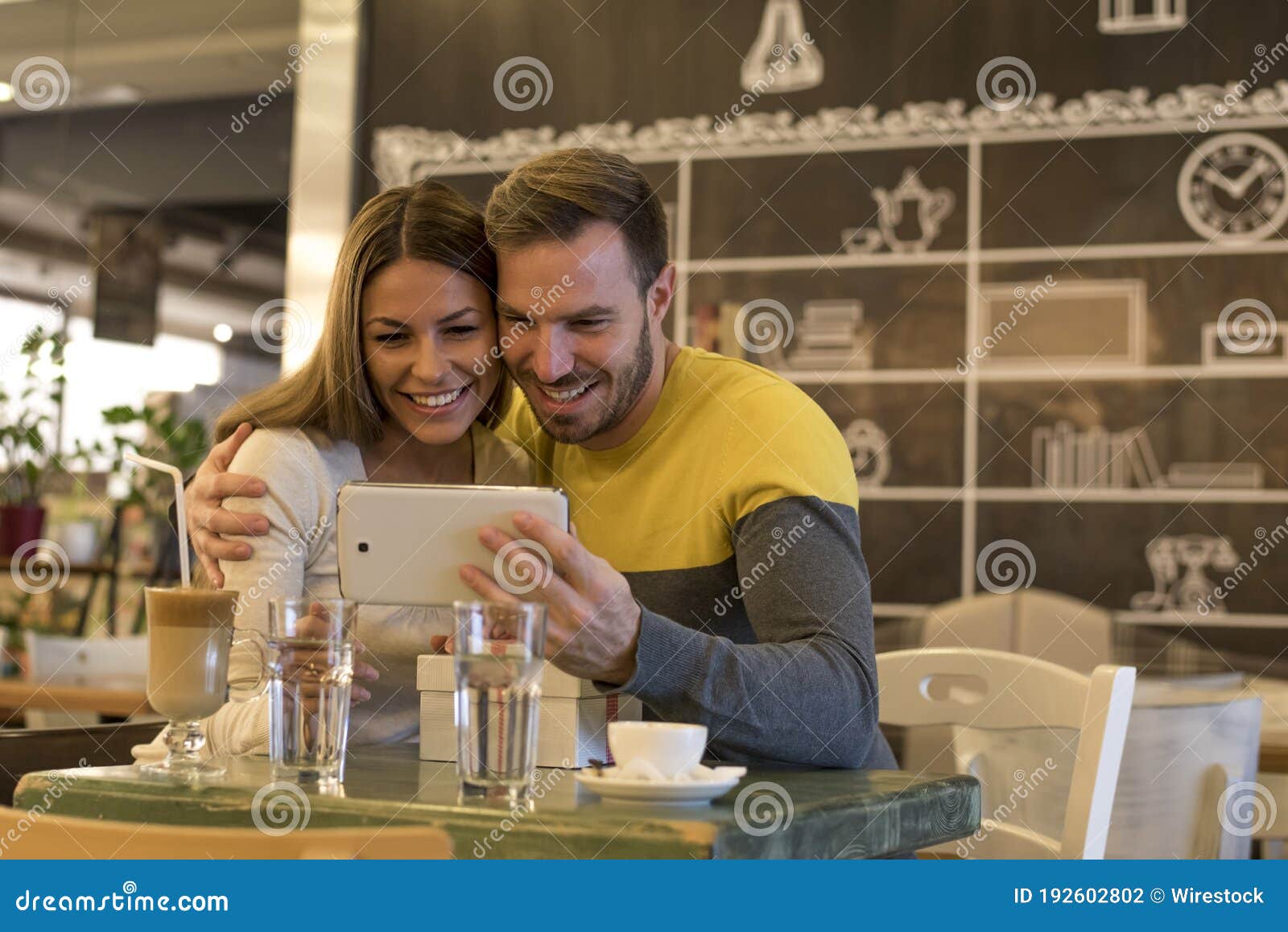 Lovely Caucasian Couple Having Fun in a Cafe Stock Photo - Image of ...