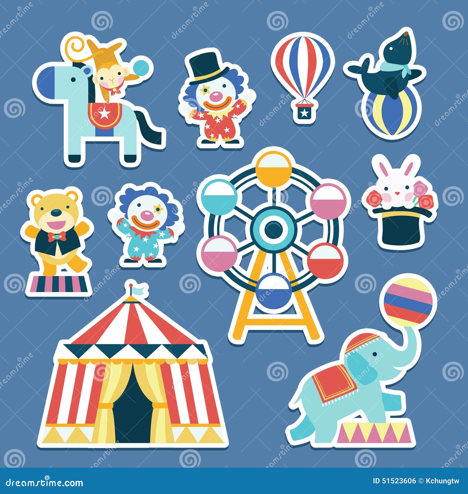 Circus Collection, Flat, Cartoon Style. Set Isolated On A White ...