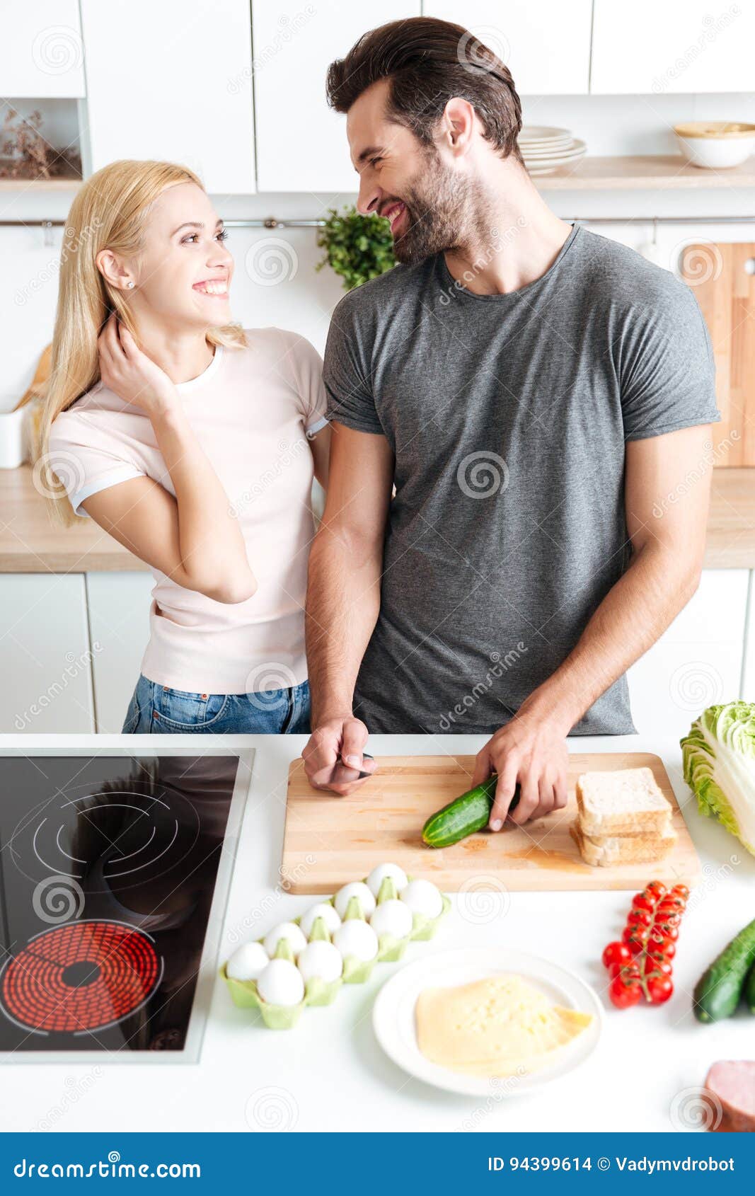 Lovely Couple Cooking in Their Kichen Stock Photo - Image of female ...