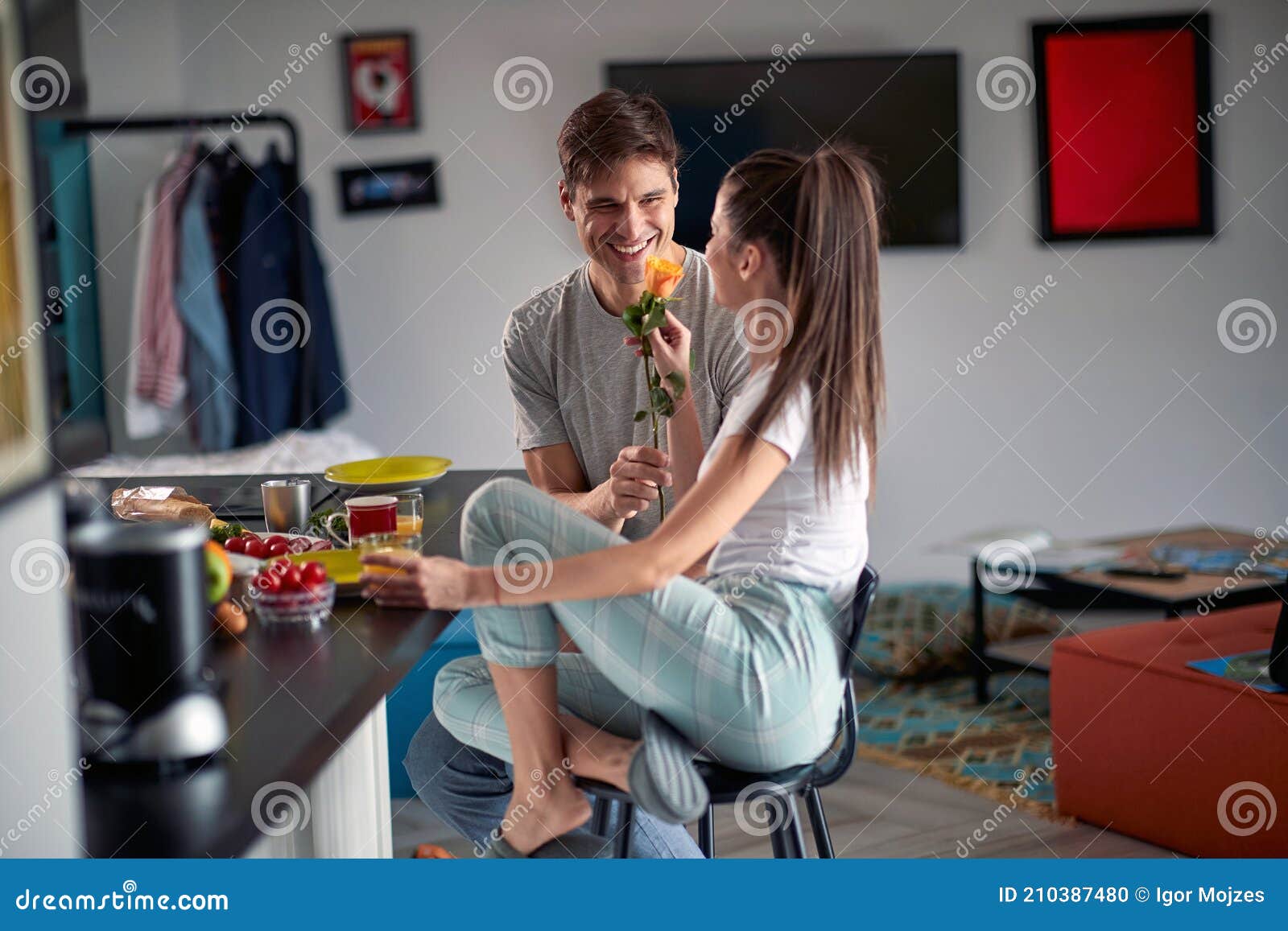 Lovely Couple Having Romantic Breakfast Together Stock Photo - Image of ...