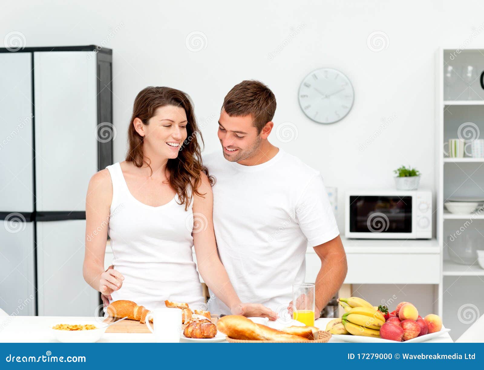 Lovely Couple Preparing Their Breakfast Together Stock Photo - Image of ...