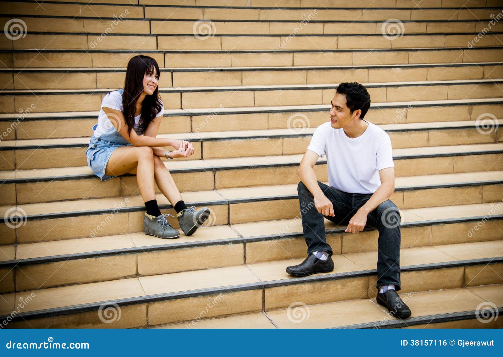 Lovely Couple Sit on the Stairs Stock Photo - Image of building, couple ...