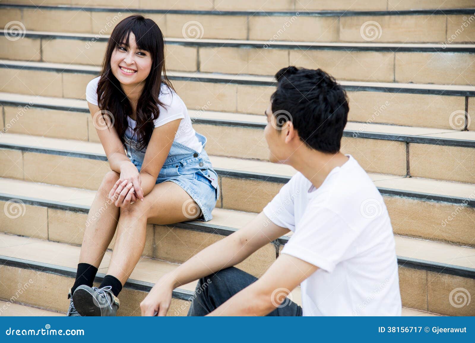 Lovely Couple Sit on the Stairs8 Stock Image - Image of learning ...