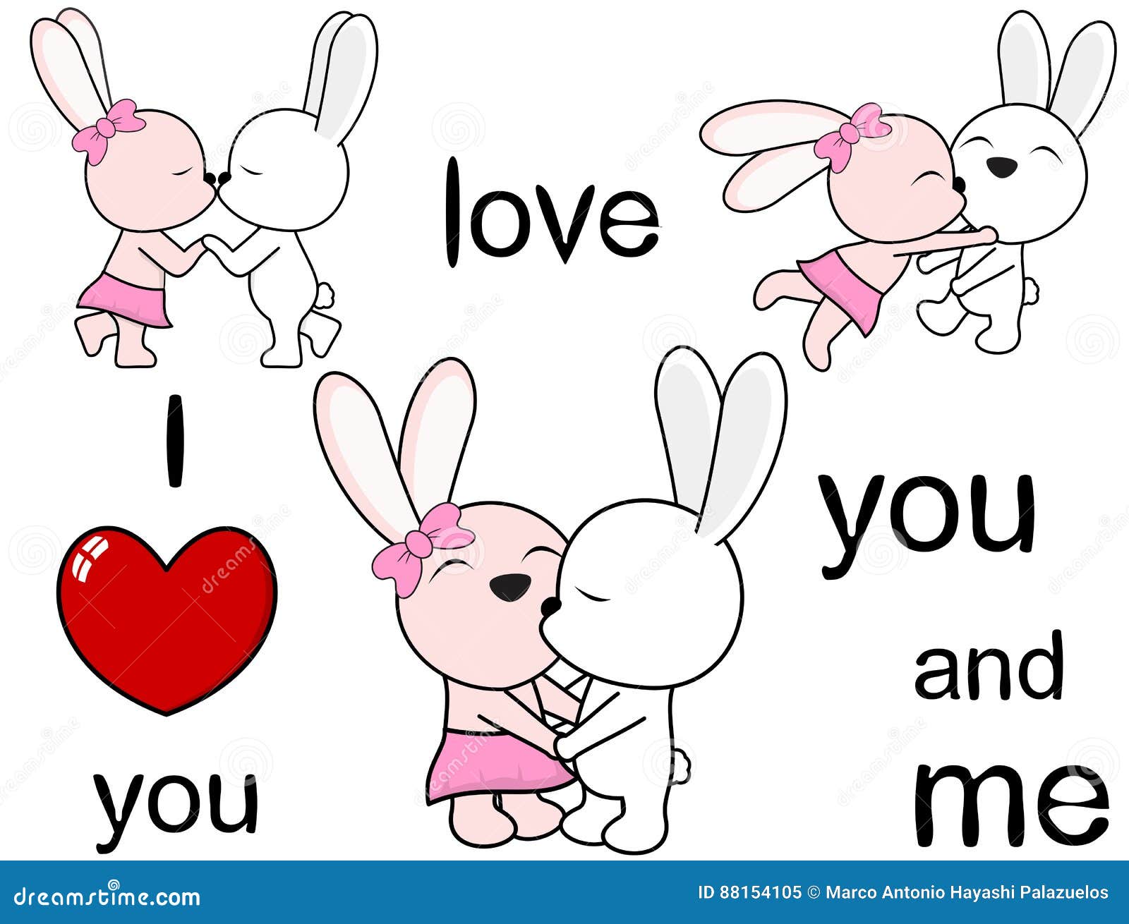 Lovely Cute Bunny Cartoon Love Set Stock Vector - Illustration of heart ...