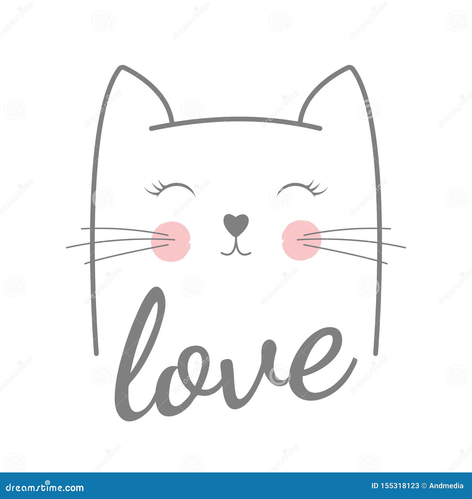 Lovely Cute Cat Face, With Text Love Isolated Object On White ...