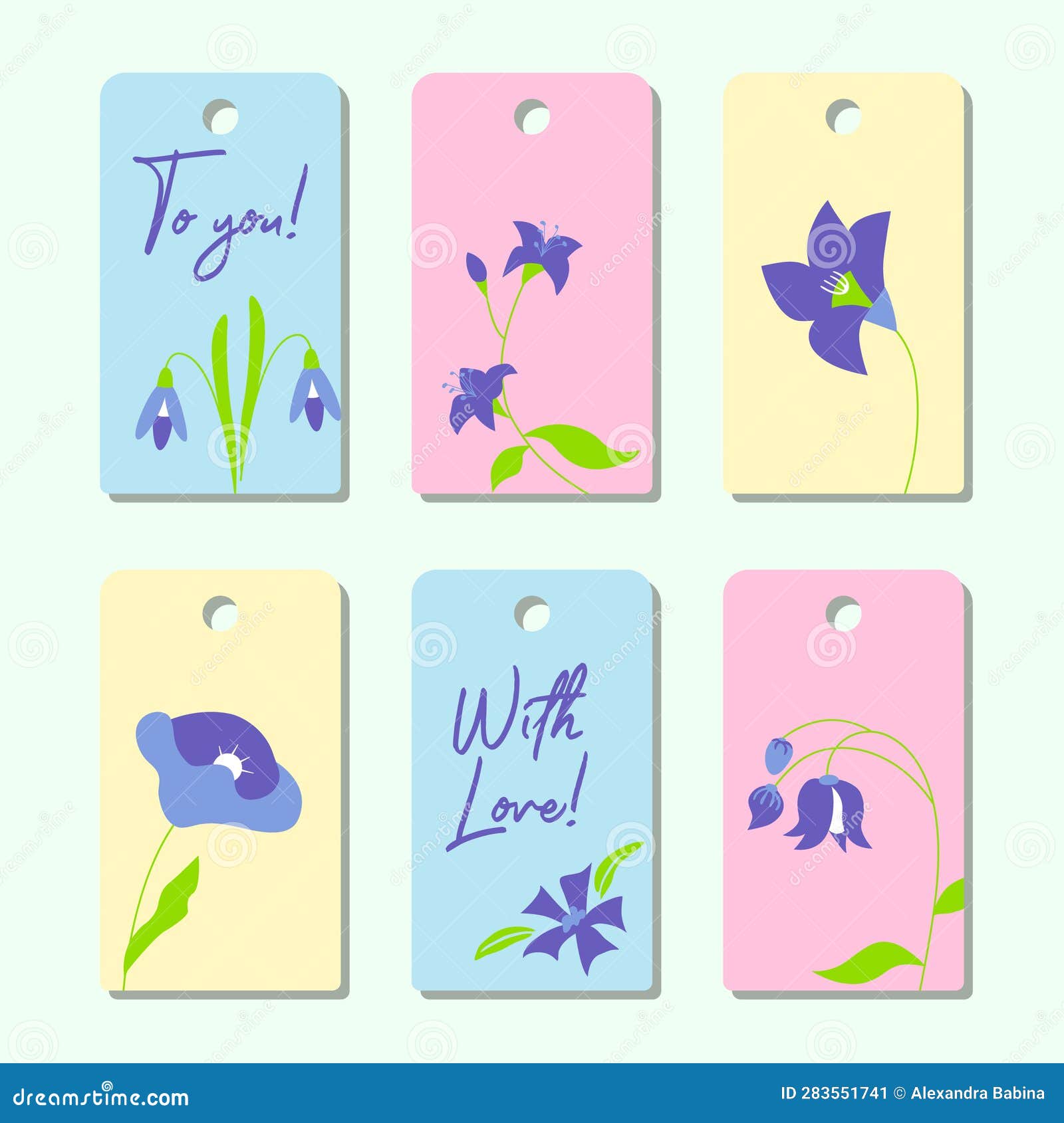 Lovely Cute Floral Flat Style Tag Set. Printable Stock Vector ...