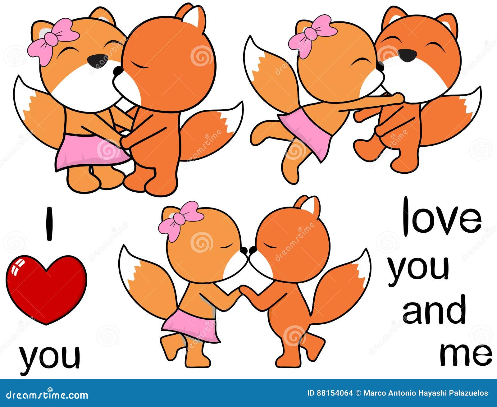Lovely Cute Fox Cartoon Love Set Stock Vector - Illustration of vector ...