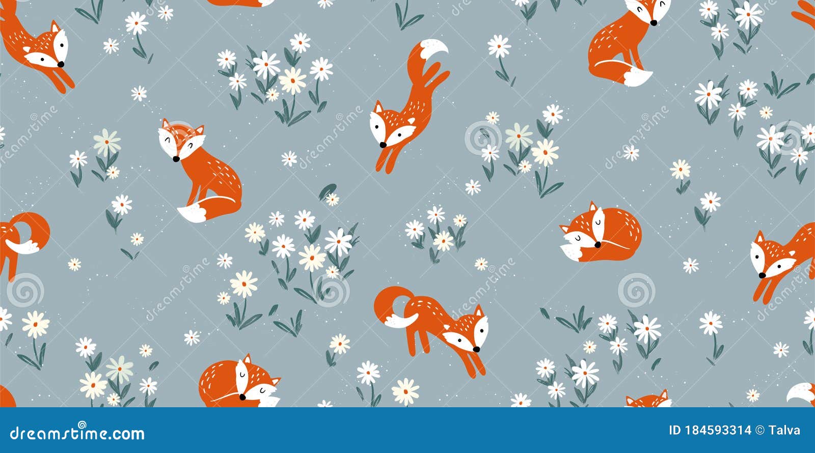 Lovely Doodle Fox Seamless Pattern, Cute Hand Drawn Background - Great ...