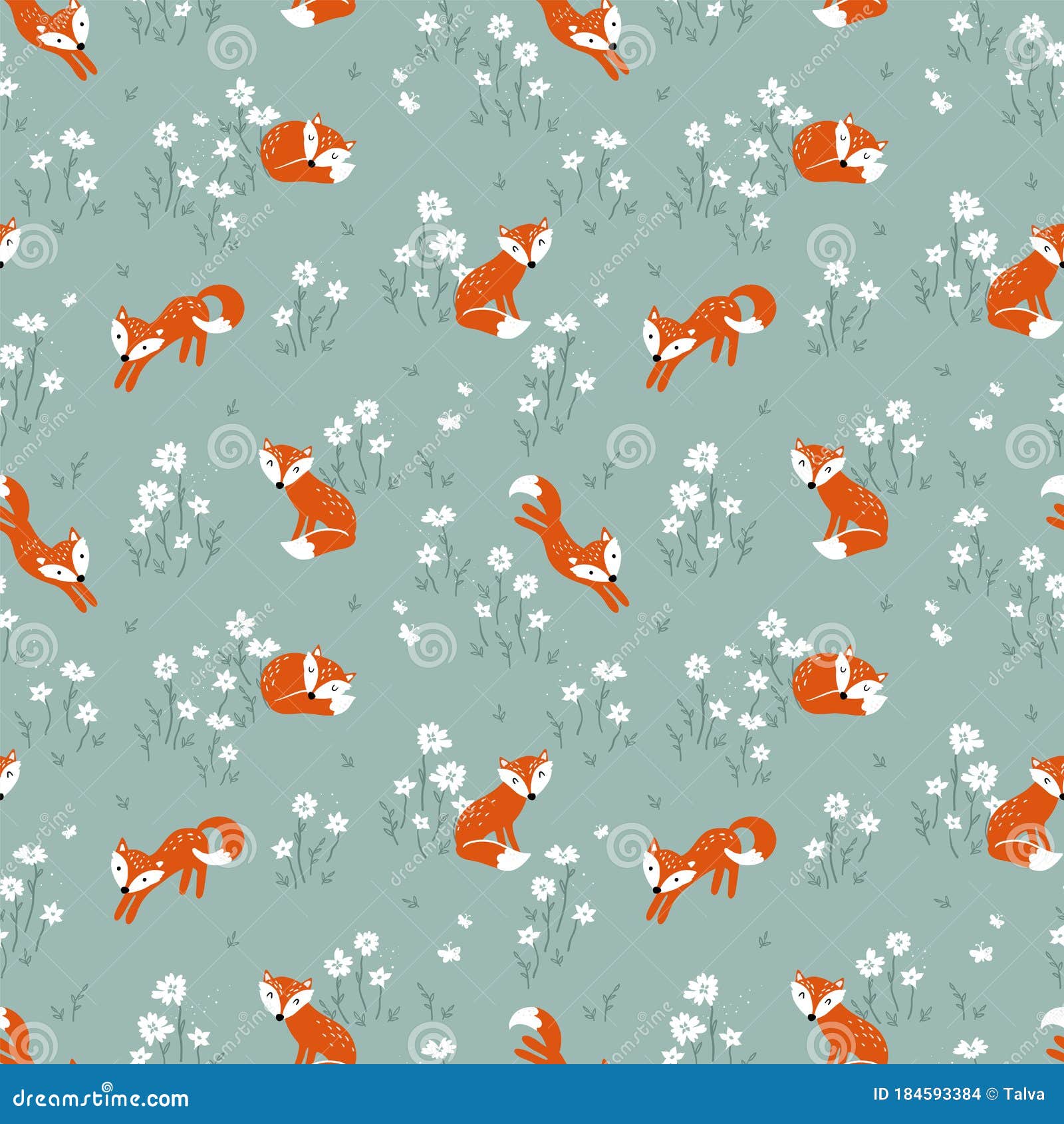 Lovely Doodle Fox Seamless Pattern, Cute Hand Drawn Background - Great ...