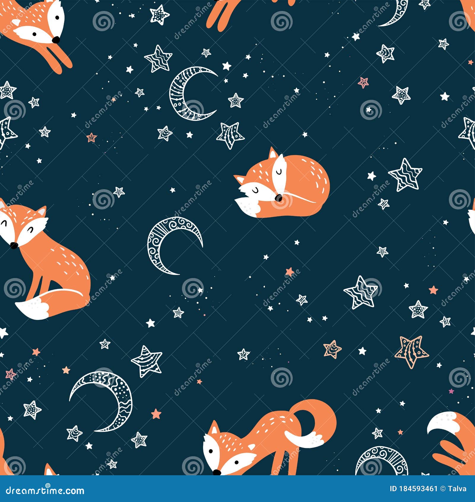 Lovely Doodle Fox Seamless Pattern, Cute Hand Drawn Background - Great ...