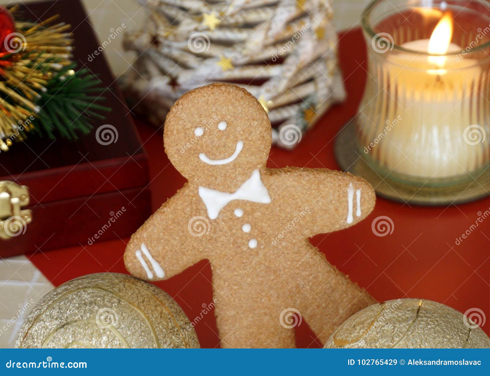 Lovely Gingerbread Man is Playing with Christmas Balls Stock Image ...
