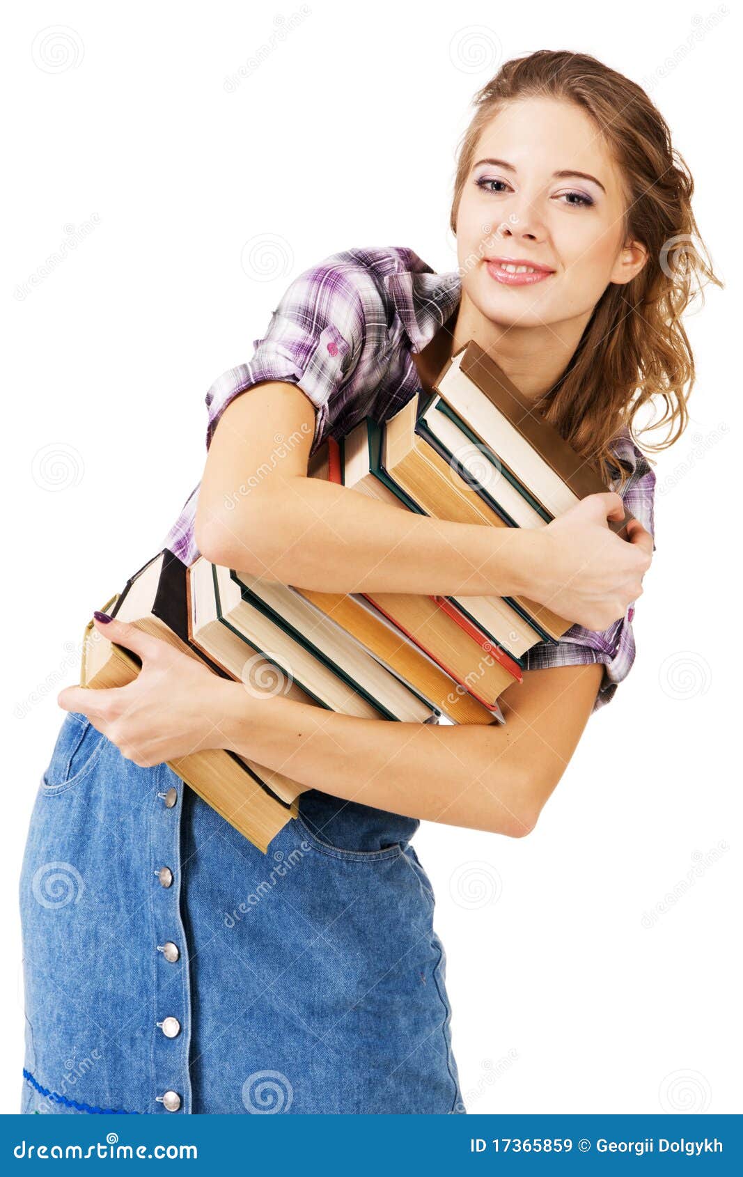 Lovely Girl with a Stack of Books Stock Image - Image of friendly ...