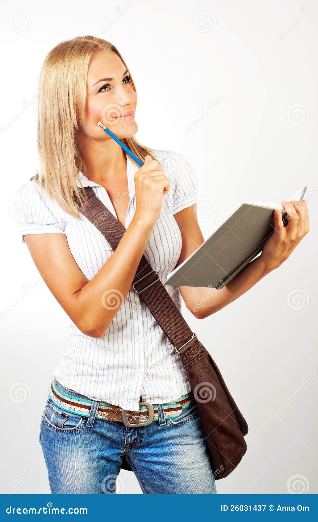 Lovely Girl Student Thinking Stock Image - Image of concept, holding ...