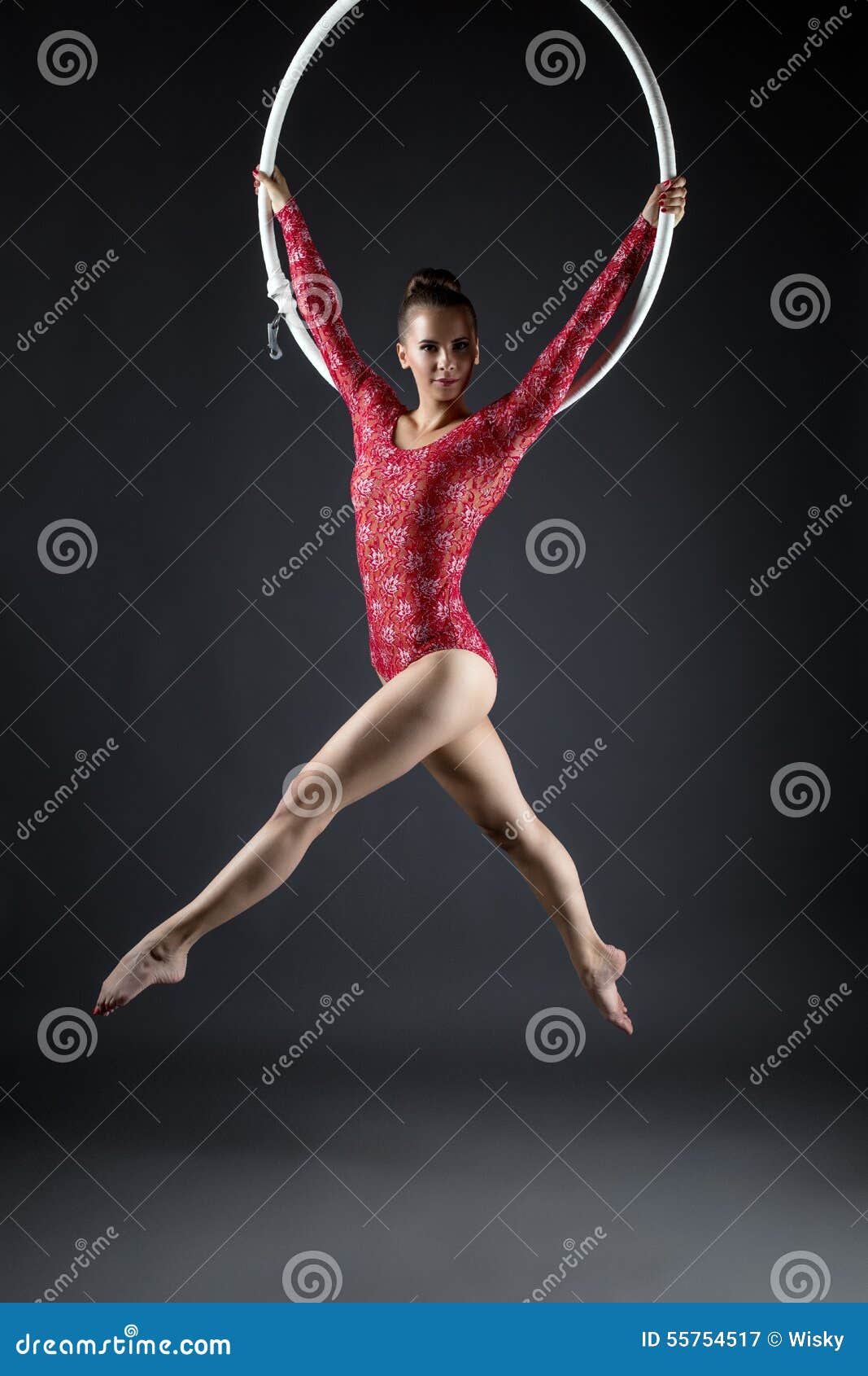 Lovely Gymnast Posing while Performs with Hoop Stock Image - Image of ...