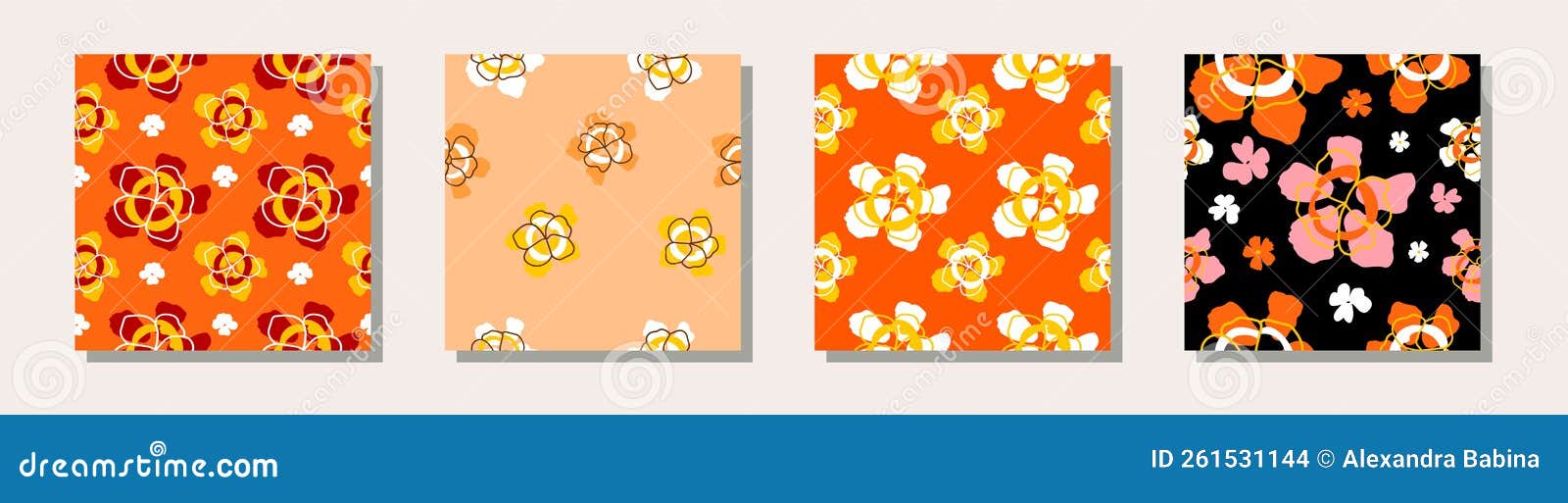 Lovely Hand Draw Flower Repeat Pattern Set. Stock Vector - Illustration ...