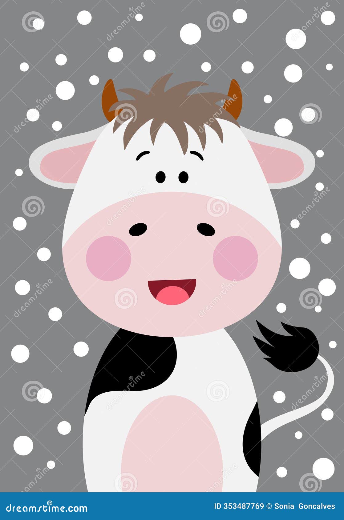 Lovely Illustration with Cute Cow Stock Illustration - Illustration of ...