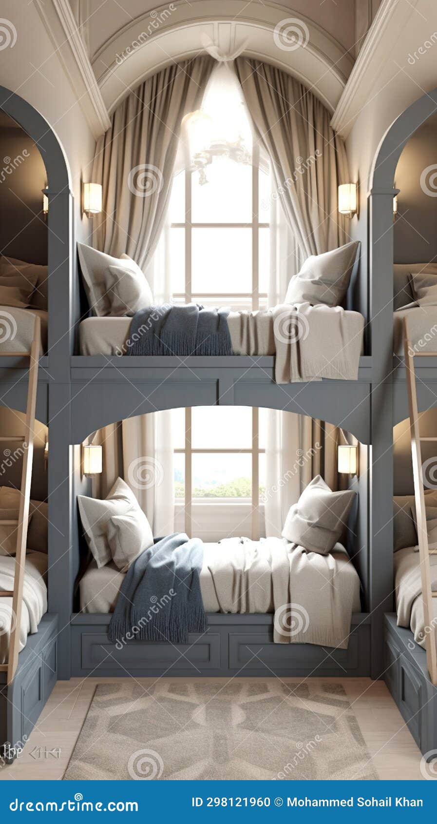 Lovely Kids Bedroom Bunk Beds Background Stock Illustration ...