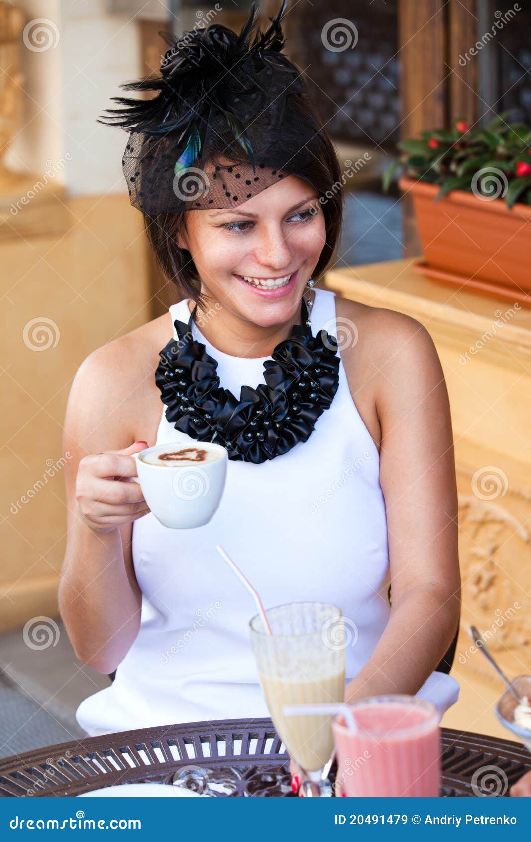 Lovely Lady with Coffee Cup Stock Image - Image of aroma, fashion: 20491479