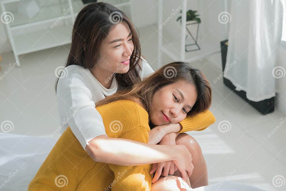 Lovely Lesbian Couple Together Concept Couple Of Young Women Hugging