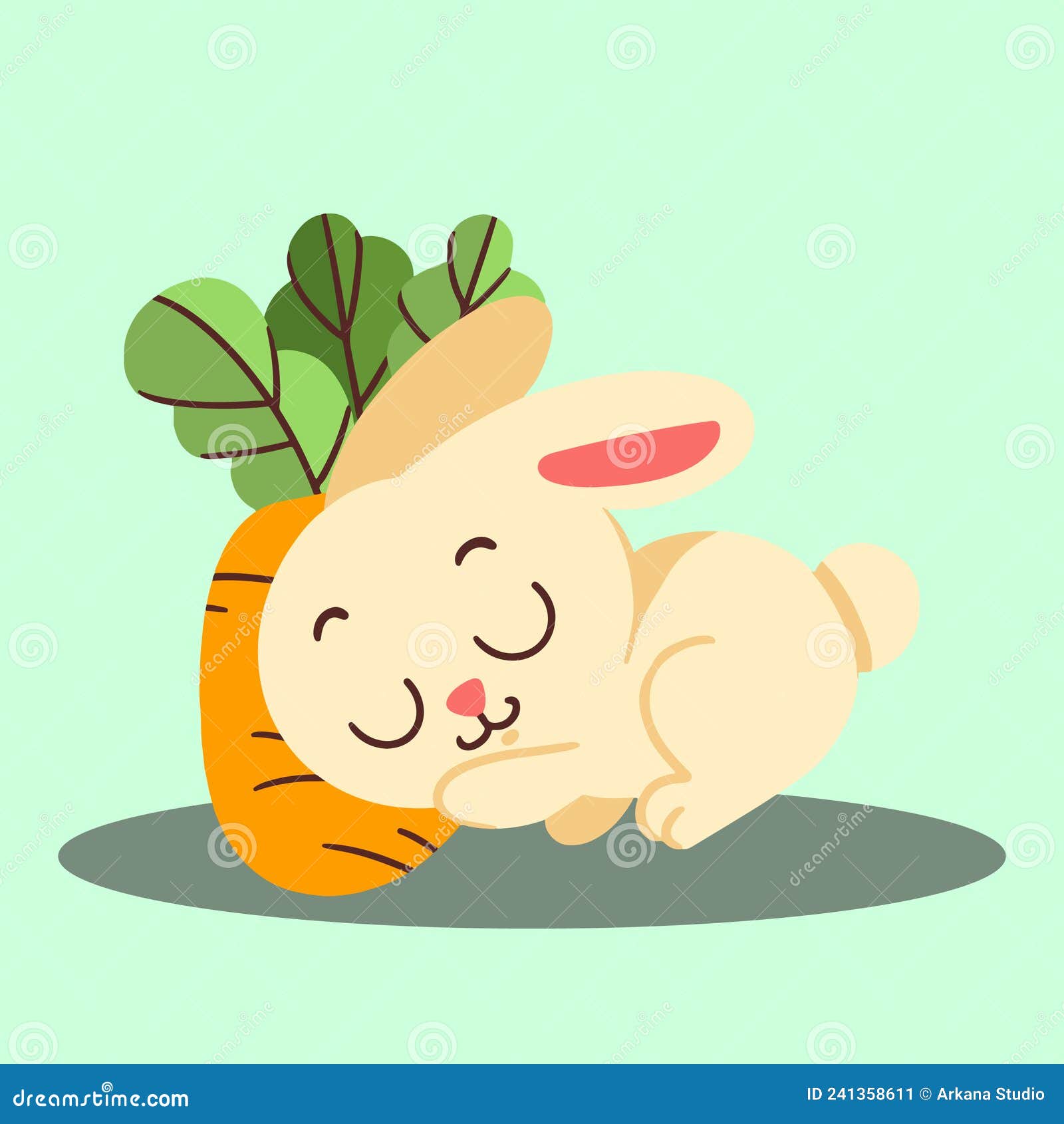 Lovely Little Bunny Sleeping Doodle Illustration Stock Vector ...