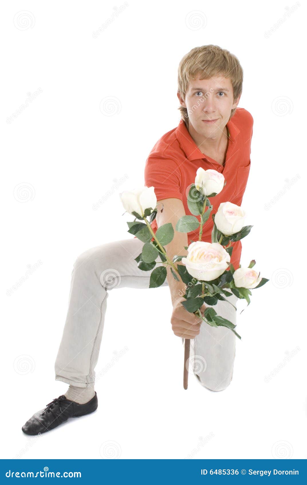 Lovely Man with Roses Isolated Stock Photo - Image of flirting ...